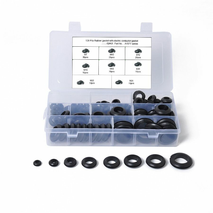 130 шт. 8 видов двусторонних проволочных втулок, прокладок, кабельных защитных кожухов черного цвета m16 m20 m22