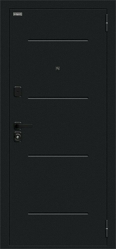 BRAVO Дверь входная 205*96 Bravo R Техно/SBlack, Букле черное/White Silk, Левое 205*96 Букле черное/White Silk