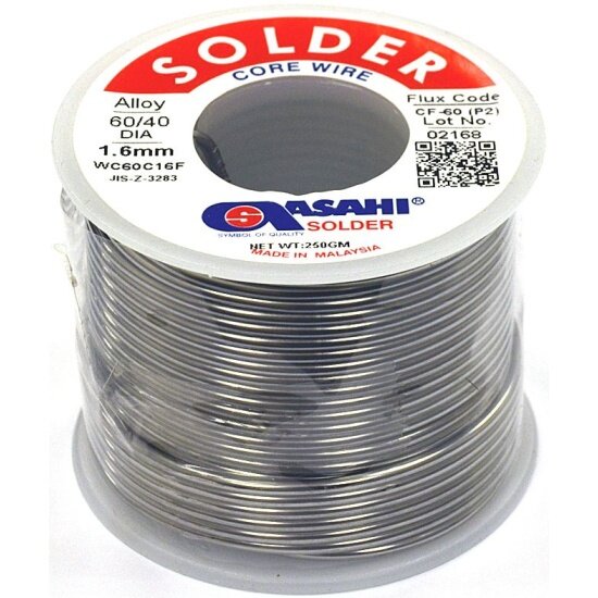 Припой с флюсом Asahi Припой WC60C16F, 1.6мм 0.25кг Sn60/Pb40 (СF60 флюс RA)