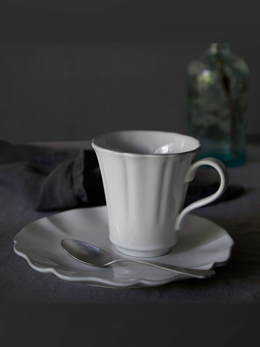 Кружка, чашка с ручкой белая Costa Nova "Rosa" 1 шт, 400 мл. Ударопрочная, профессиональная керамика. Для чая, кофе, капучино, латте. Португалия