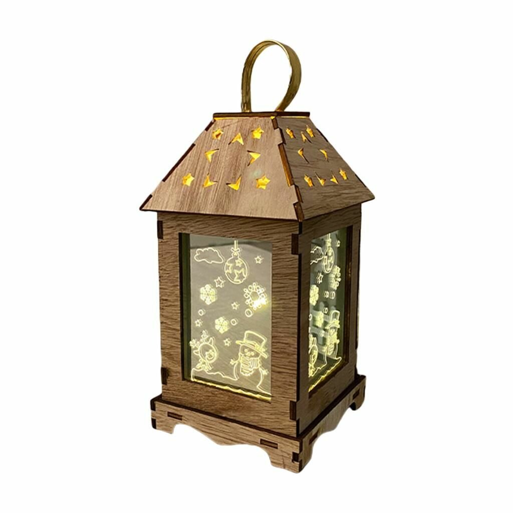 Рождественский деревянный светодиодный фонарь-Тип C-Маленький