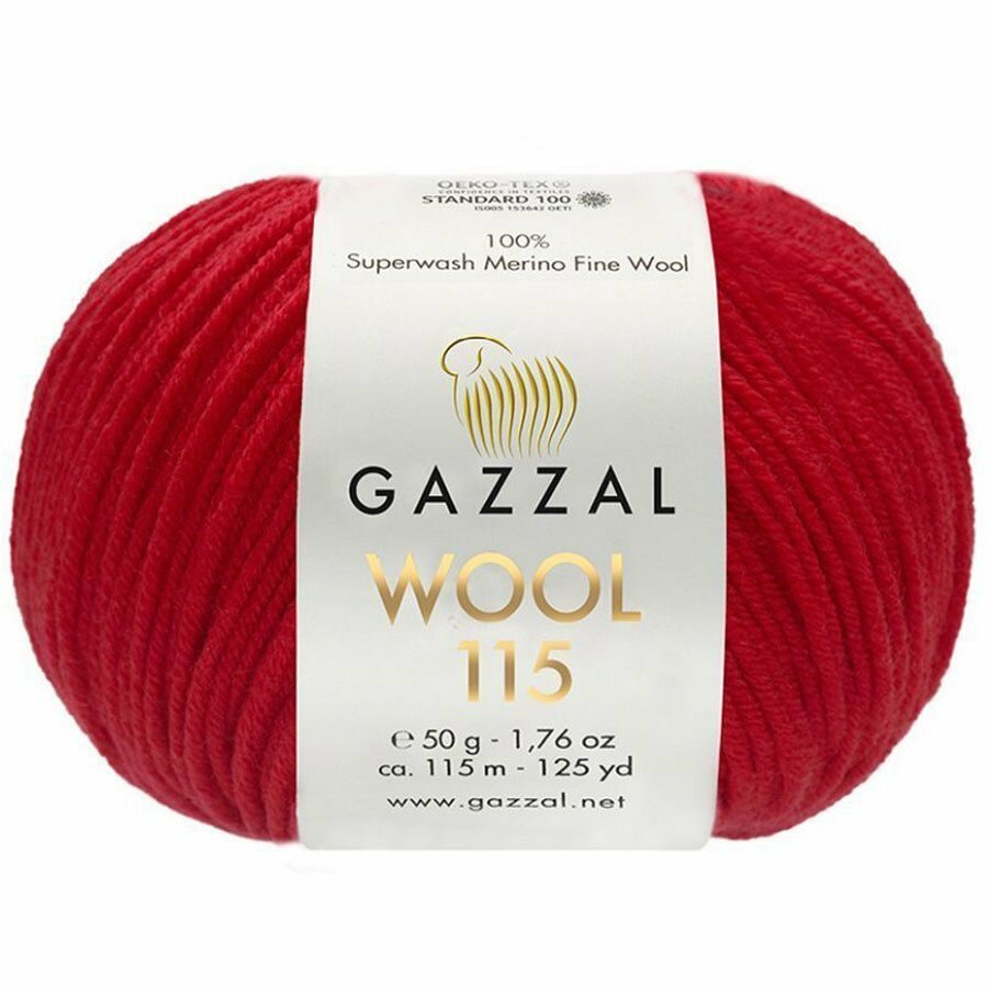 Пряжа Gazzal WOOL 115 3319 красный (5 мотков)