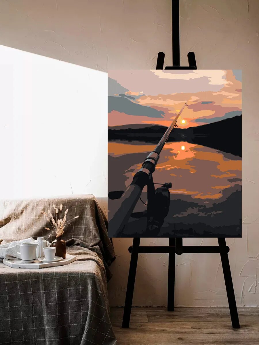 Картина по номерам Рыбалка Закат Озеро Удочка