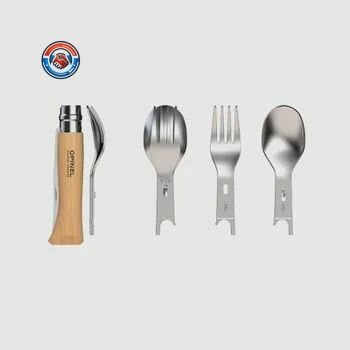 Походный набор столовых приборов Opinel Nomad Plus, складной нож №8 с вилкой и ложкой, пикник-набор для кемпинга и треккинга, компактный туристический кухонный набор в защитном чехле