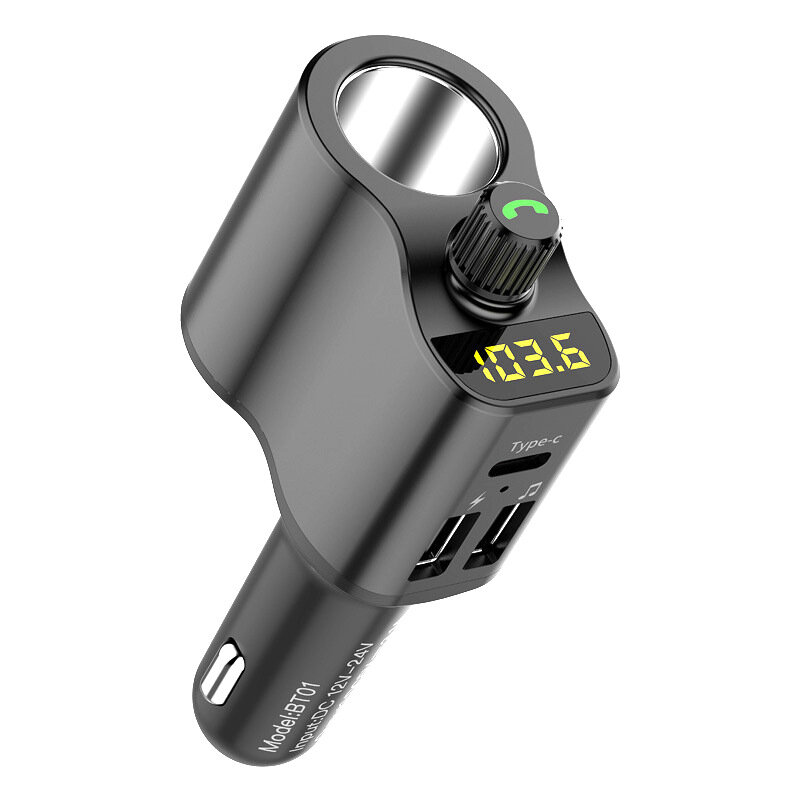 Автомобильный Bluetooth FM-трансмиттер MyPads-T01 c разветвителем c LED-дисплеем с двумя USB и Type-C разъемам с улучшенным звучанием