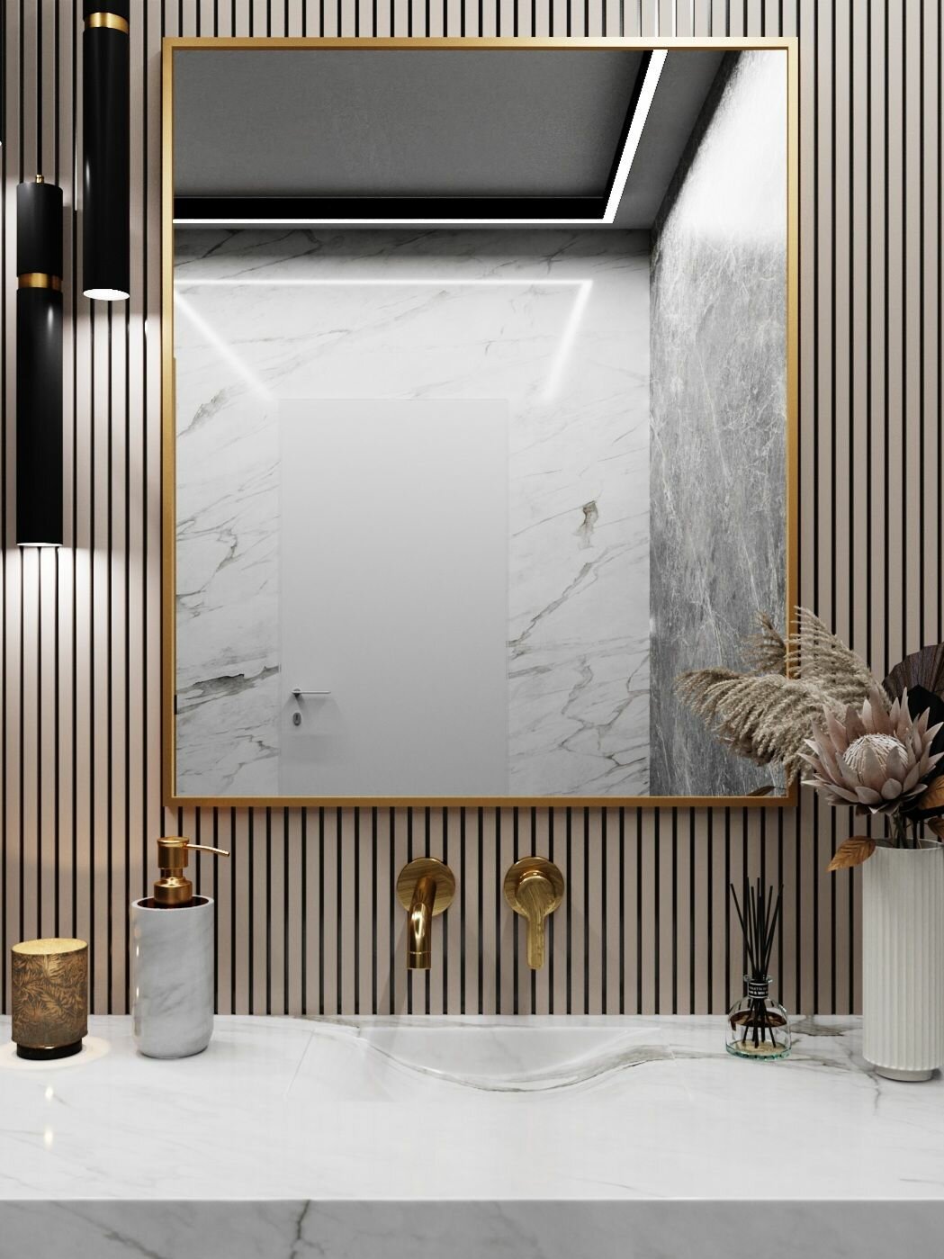 Зеркало настенное 80х70 см. BLX MIRROR в ванную в алюминиевой раме, Золотое