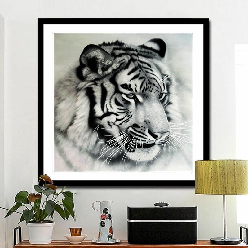 Картина по номерам "Тигр ч/б"