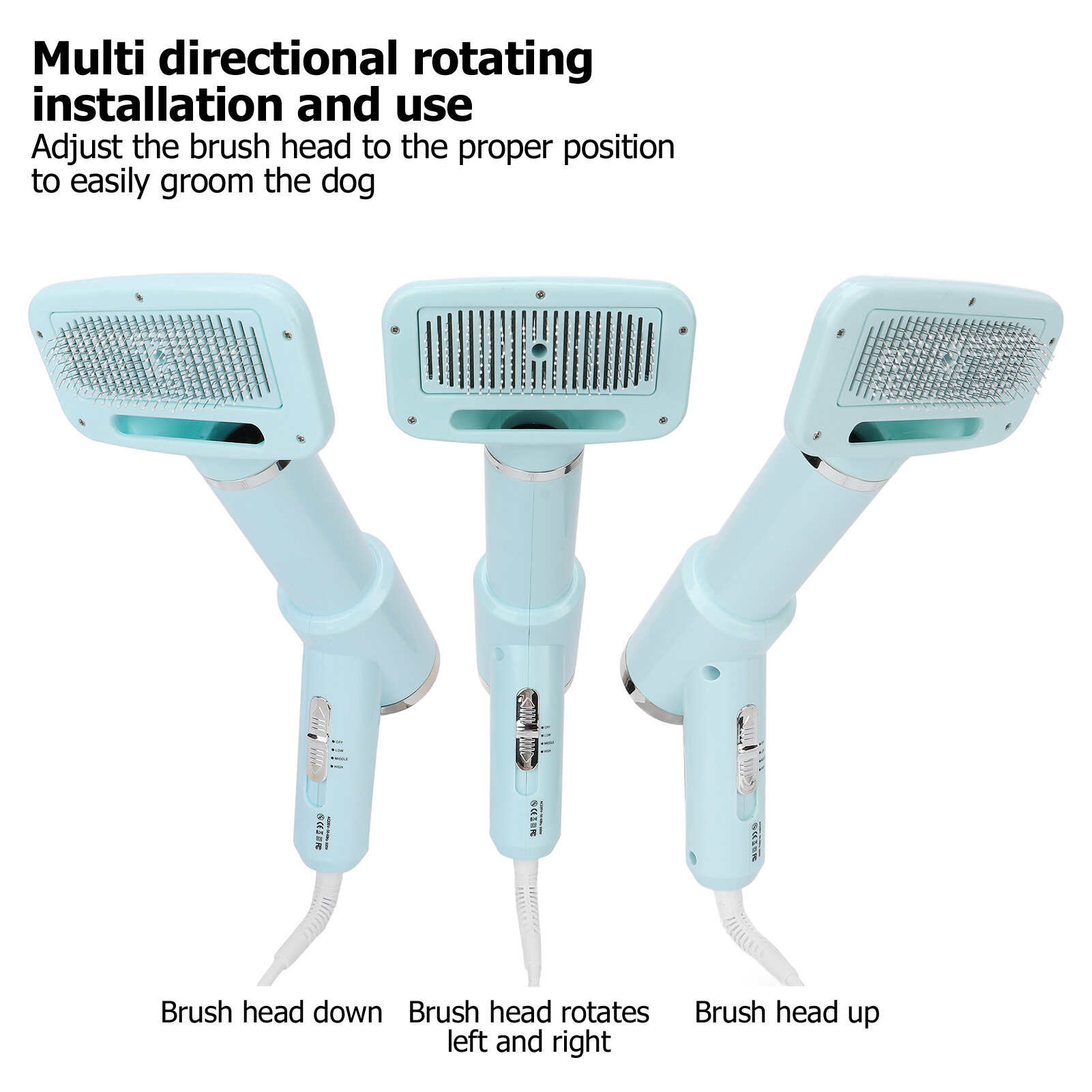 Фен для домашних животных, расческа с регулируемой температурой, массажный фен для ухода за шерстью домашних животных с пуходеркой для кошек и собак, синяя вилка европейского стандарта 220 В