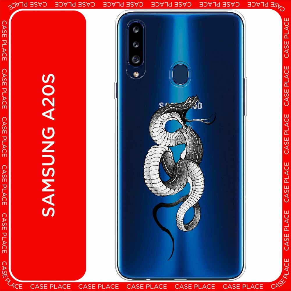 Чехол на Samsung Galaxy A20s / Самсунг Галакси A20s с принтом Монохромная змея рисунок, прозрачный