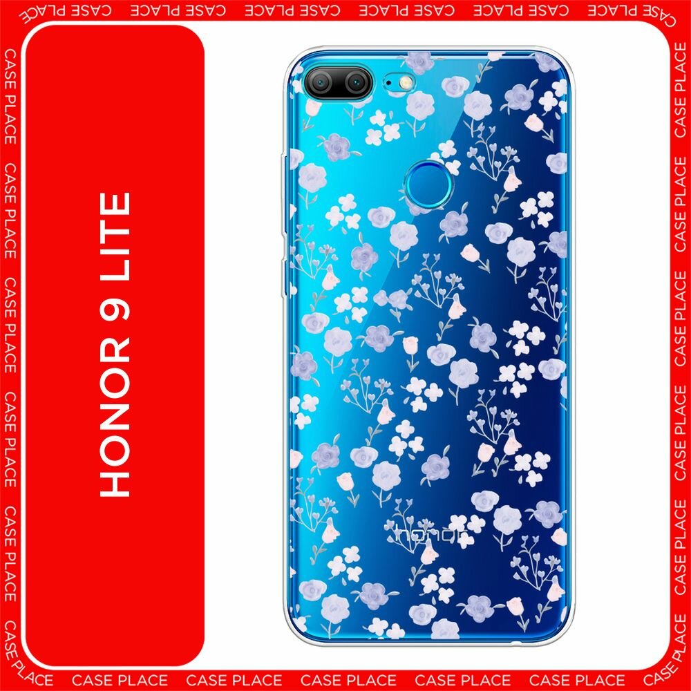 Чехол на Honor 9 Lite / Хонор 9 Лайт с принтом "Сиреневые розы паттерн", прозрачный