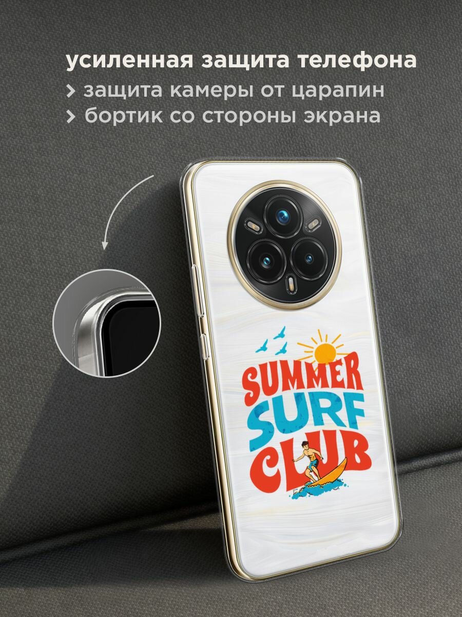 Чехол на Realme 14 Pro+ / Реалми 14 Про+ с принтом "Summer surf club", прозрачный — фото 1