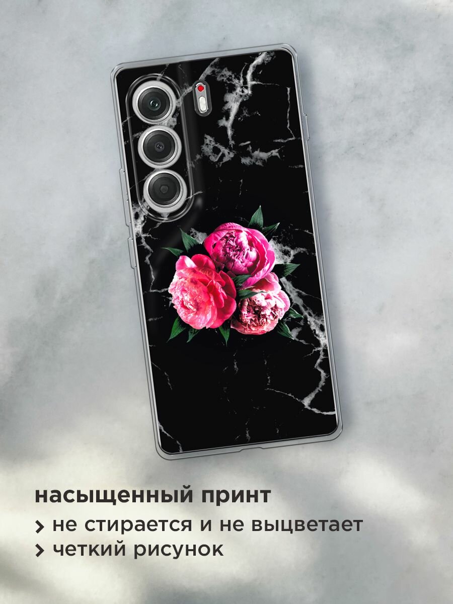 Чехол на Tecno Camon 40 / Текно Камон 40 с принтом "Букет на черном мраморе" — фото 1