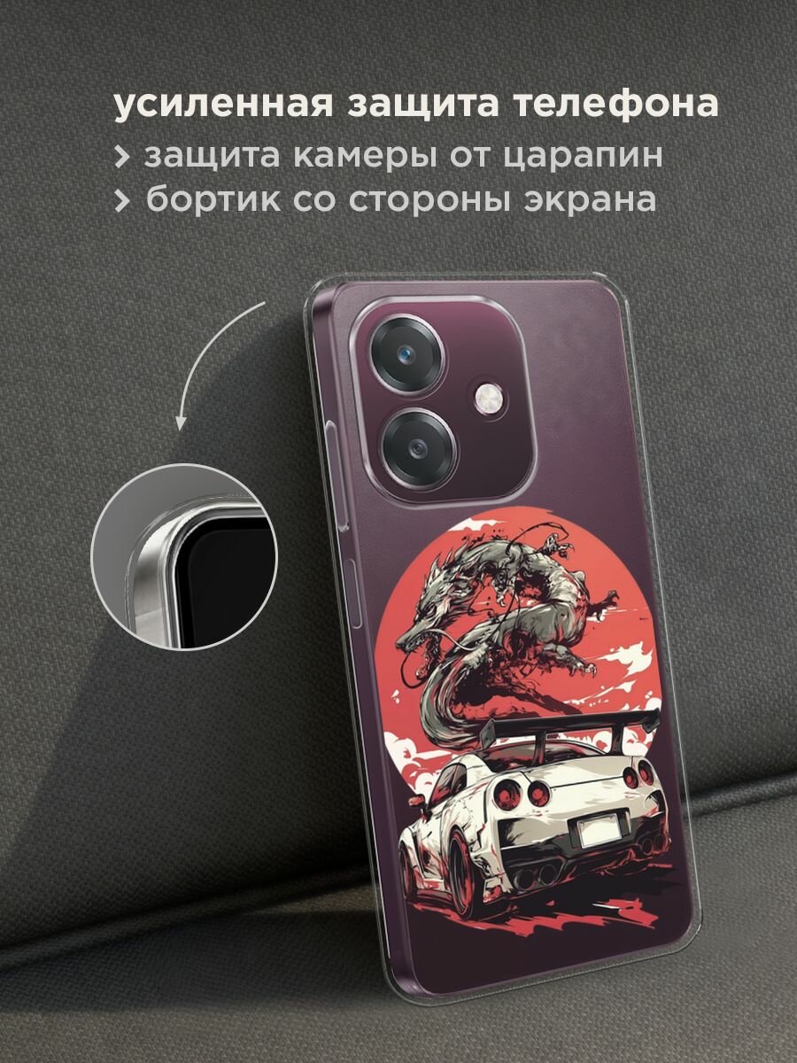 Чехол на Oppo A3/A3x / Оппо А3/A3x с принтом "Car and dragon", прозрачный — фото 1