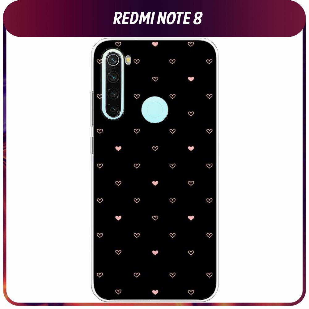 Чехол на Xiaomi Redmi Note 8 / Сяоми Редми Нот 8 с принтом "Черный фон и сердечки"