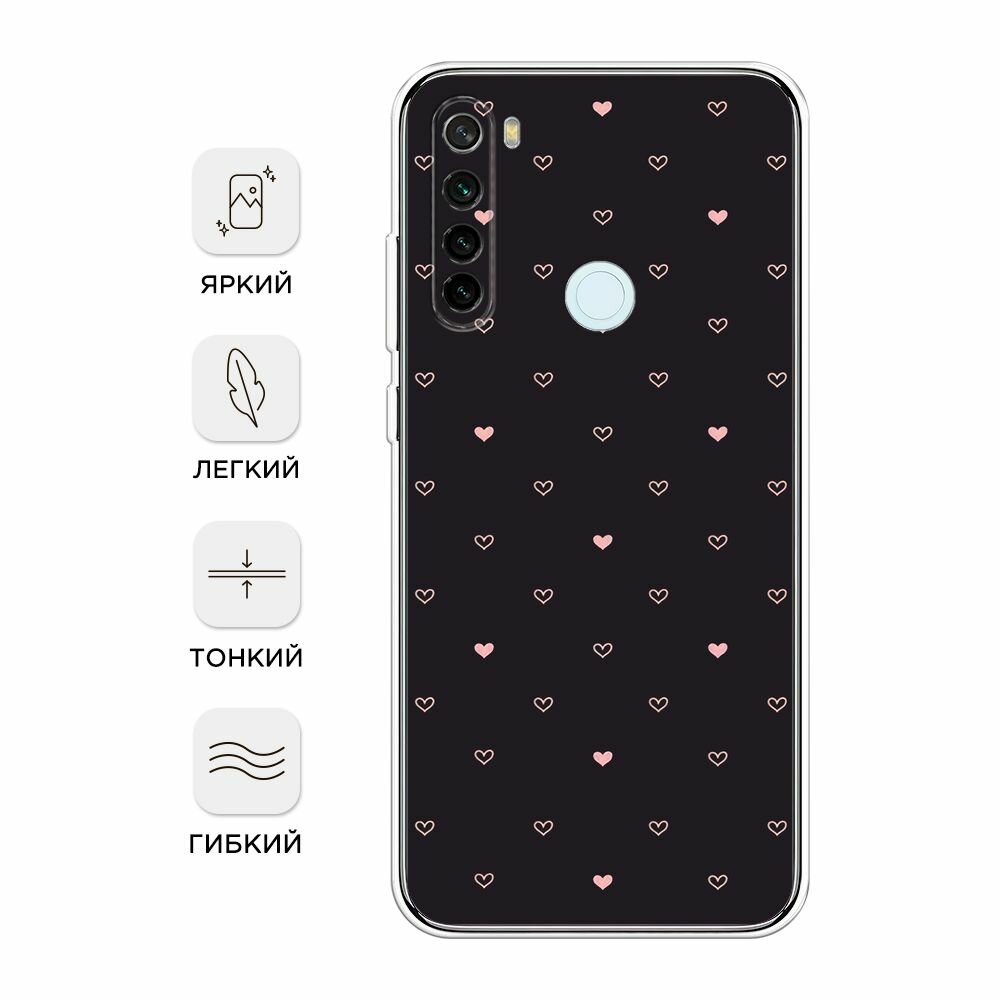 Чехол на Xiaomi Redmi Note 8T / Сяоми Редми Нот 8Т с принтом "Черный фон и сердечки" — фото 1