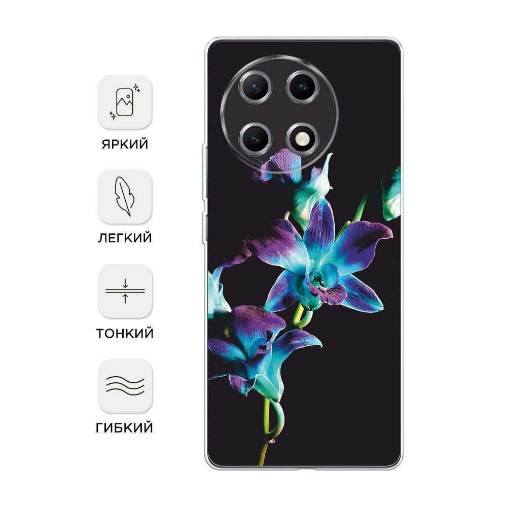 Чехол на Tecno Camon 30S / Текно Камон 30S с принтом "Синий цветок на черном" — фото 1