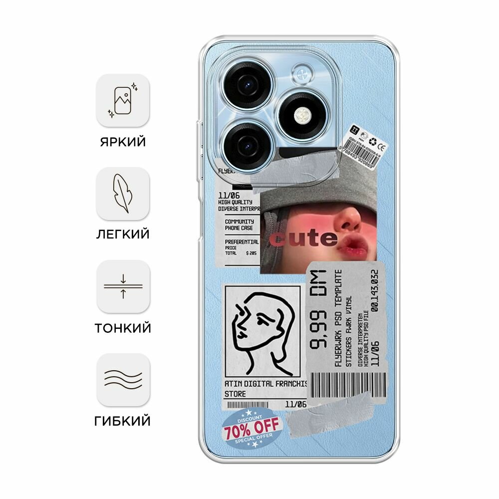 Чехол на Tecno Spark 20 / Текно Спарк 20 с принтом Cute girl collage, прозрачный — фото 1