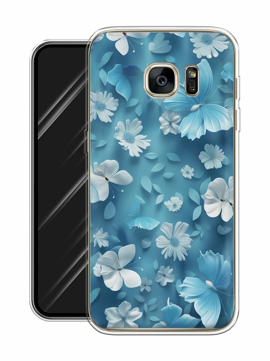Чехол на Samsung Galaxy S7 / Самсунг Галакси С 7 с принтом "Голубые глазурные цветы" — фото 1