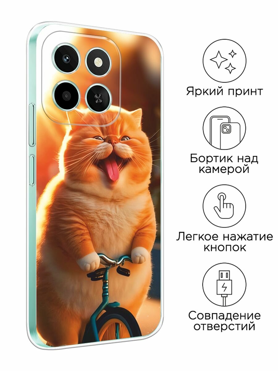 Силиконовый чехол на Honor X6c / Хонор X6c с принтом "Кот на велике" — фото 1
