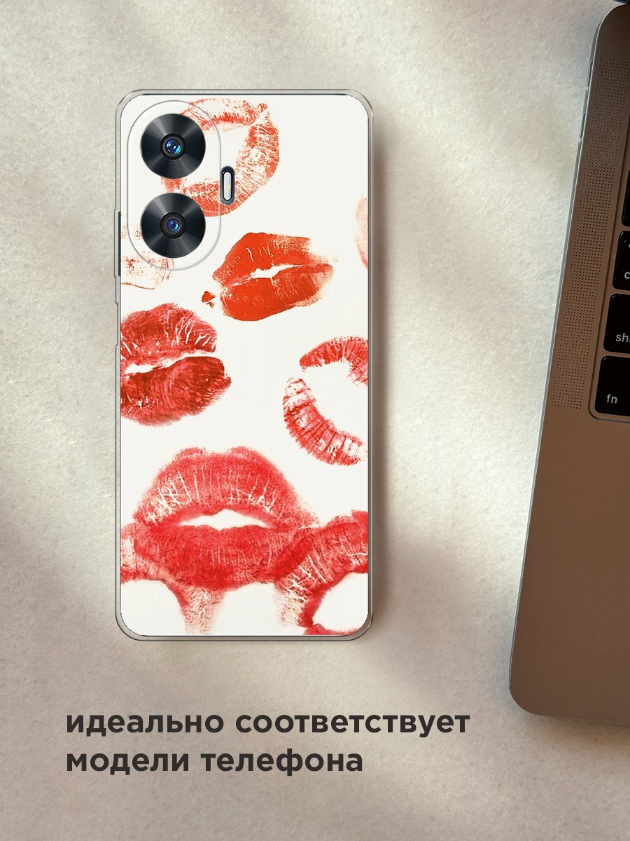 Силиконовый чехол на Realme C55 / Реалми C55 с принтом Следы помады — фото 1