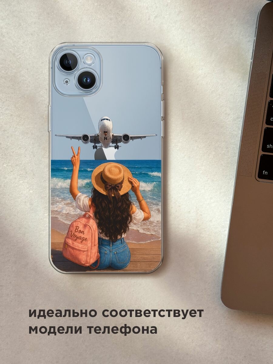 Чехол на Apple iPhone 14 / Айфон 14 с принтом "Bon Voyage", прозрачный — фото 1