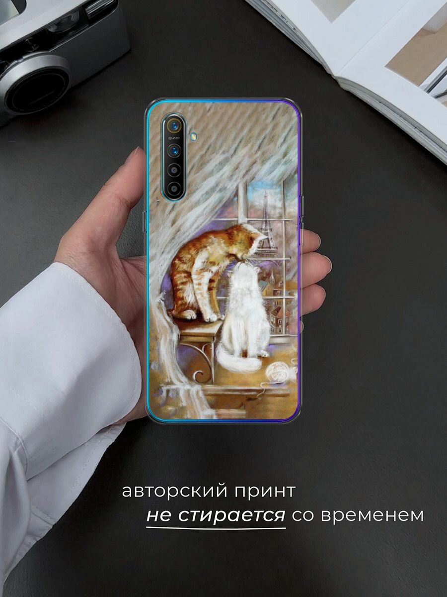 Чехол на Realme XT / Реалми XT с принтом "Влюбленные котики 1" — фото 1