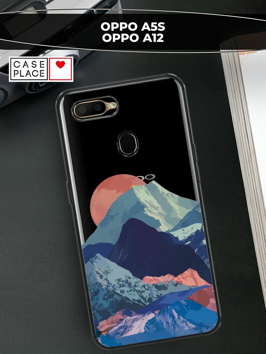 Чехол на Oppo A5S/A12 / Оппо А5s/A12 с принтом "Закат в снежных горах", прозрачный