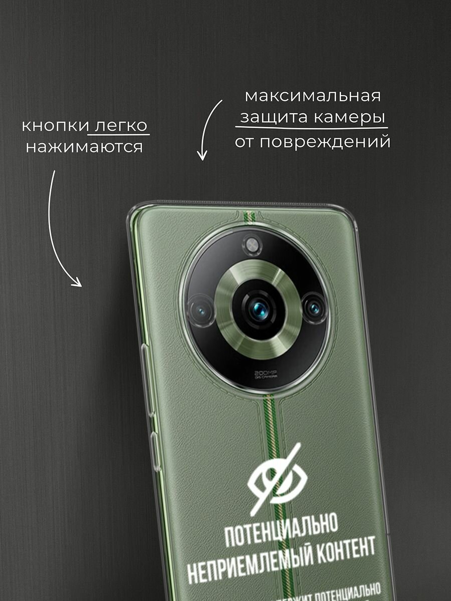 Чехол на Realme 11 Pro / Реалми 11 Про с принтом "Неприемлемый контент", прозрачный — фото 1