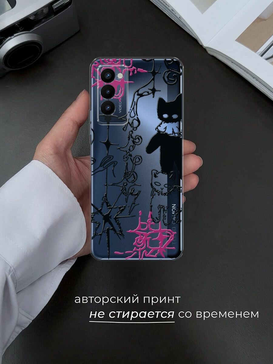 Чехол на Tecno Camon 18P / Техно Камон 18Р с принтом "Готические котики" — фото 1