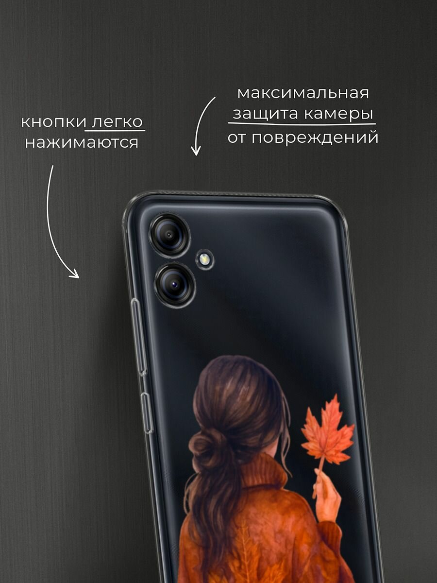 Чехол на Samsung Galaxy A04e / Самсунг A04e с принтом "Девушка с опавшим листом", прозрачный — фото 1