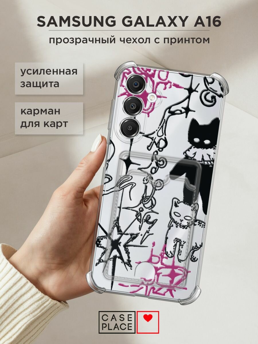 Чехол на Samsung Galaxy A16 (Самсунг Галакси А16) с картой и принтом "Готические котики"