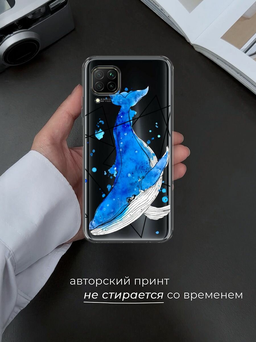 Чехол на Honor 30S Global/Huawei P40 Lite 5G/Nova 7 SE с принтом "Кит графика", прозрачный — фото 1
