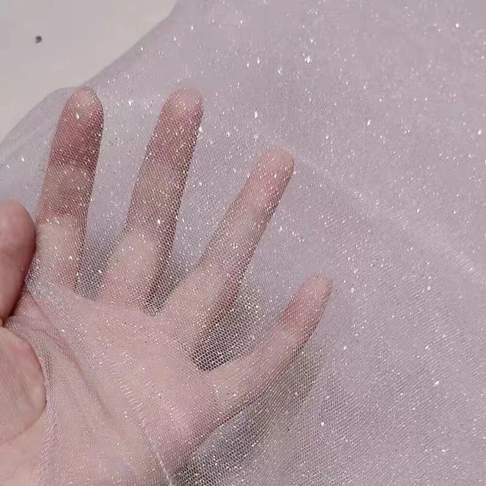 Сетчатая ткань с блестками, Белый/Pink, 45x150 см