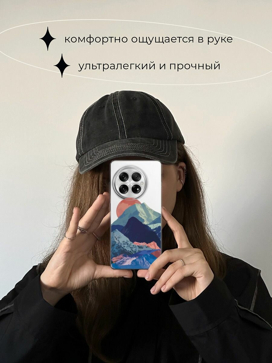Чехол на OnePlus 13 / Ван Плас 13 с принтом "Закат в снежных горах", прозрачный — фото 1