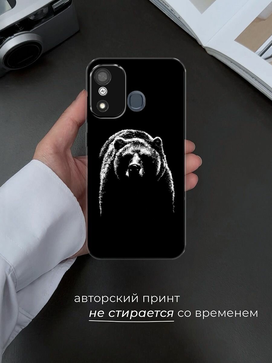 Силиконовый чехол на Itel A27 / Ител А27 с принтом "Медведь в ночи" — фото 1