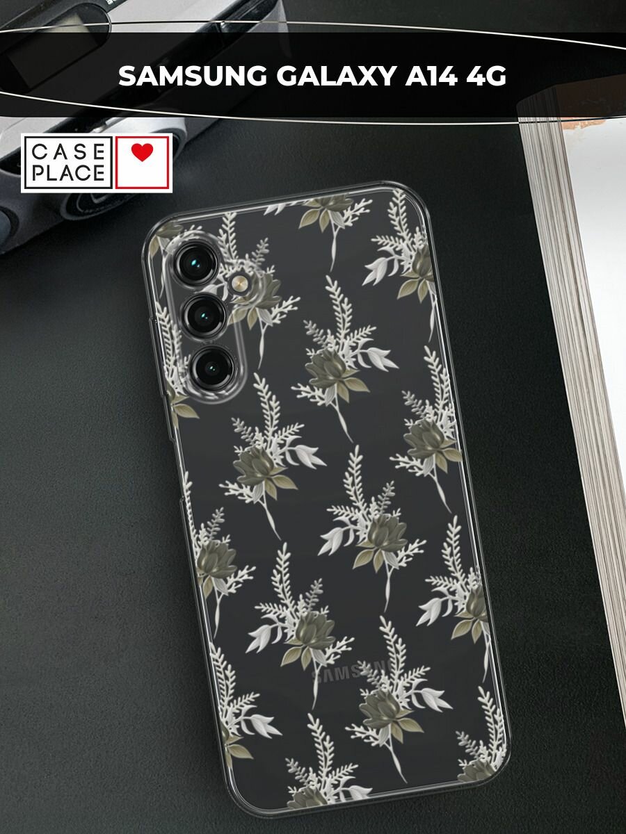 Чехол на Samsung Galaxy A14 4G / Галакси A14 4G с принтом "Паттерн цветы сепия"