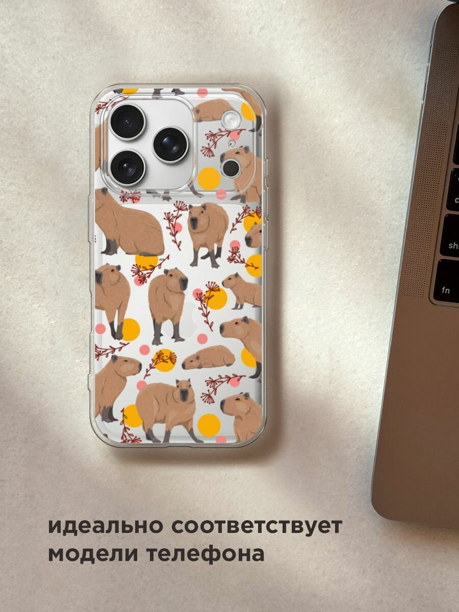 Чехол на Apple iPhone 17 Pro / Айфон 17 Про с принтом "Капибара паттерн", прозрачный — фото 1