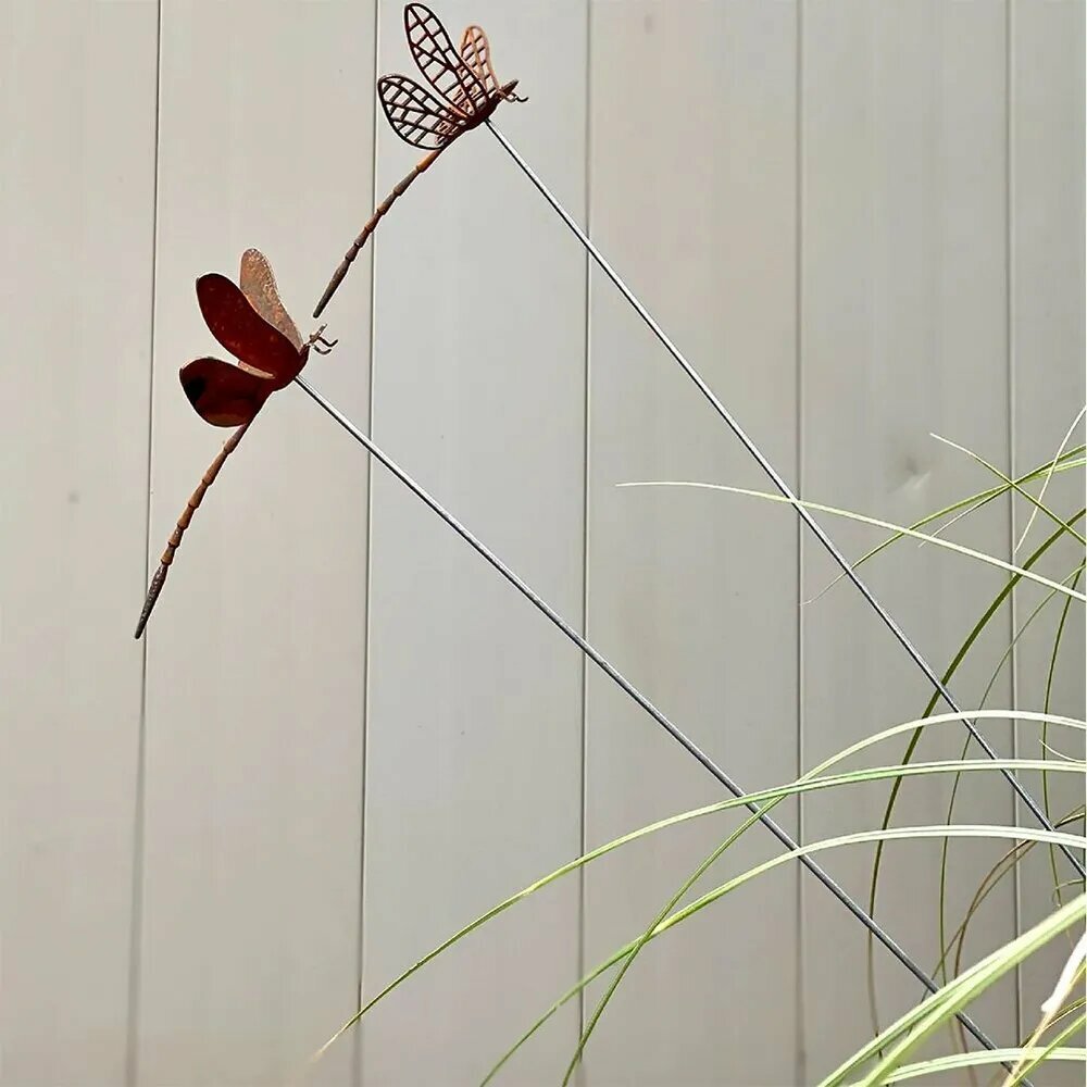 Садовая фигурка Металл, в виде двух стрекоз, коричневого цвета