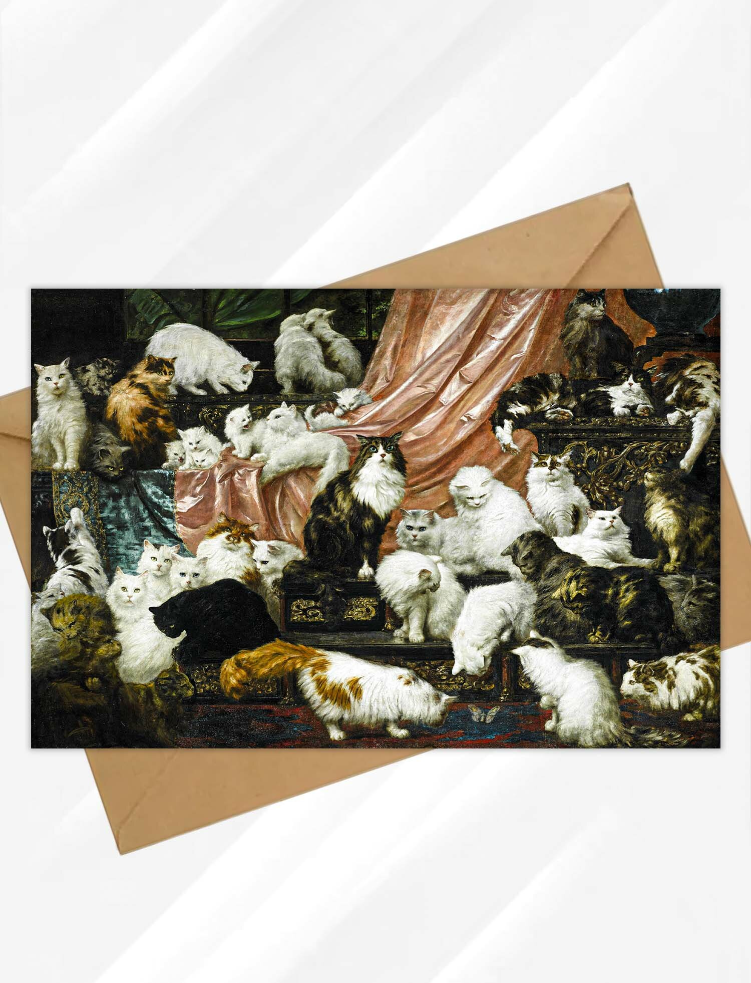 Открытка "Кошки" (подходит под рамку 10х15см, конверт, подставка, Карл Калер)