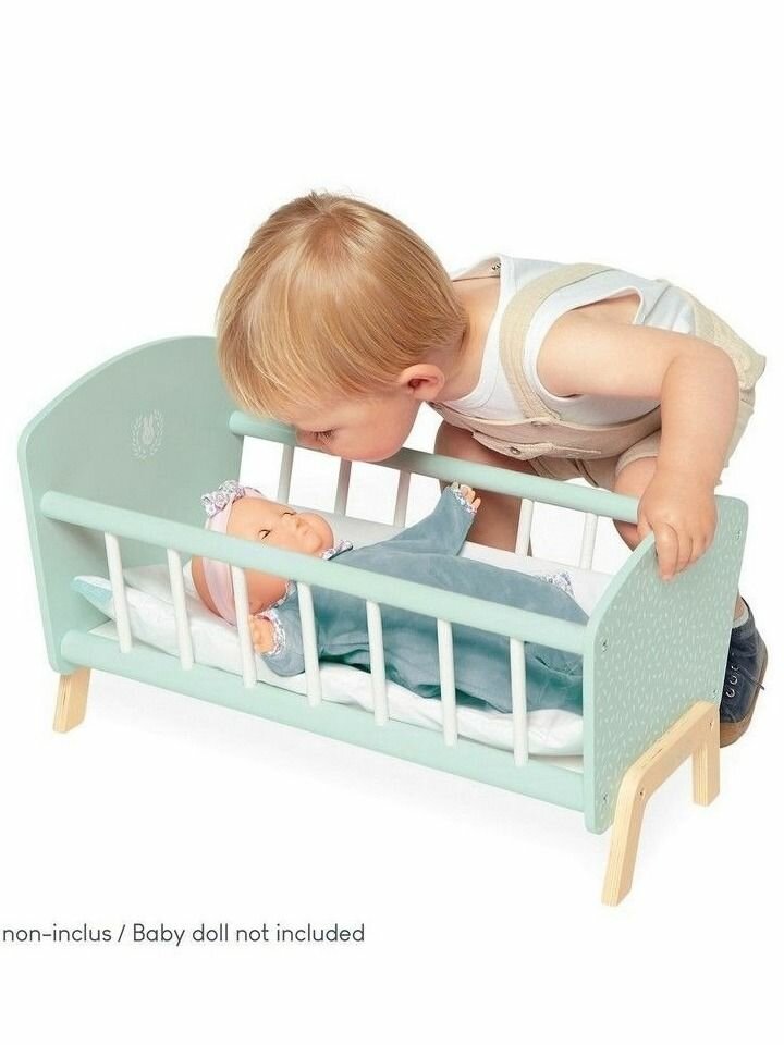 JANOD Деревянная кроватка для кукол серия Дзен с подушкой и одеялом до 42 см