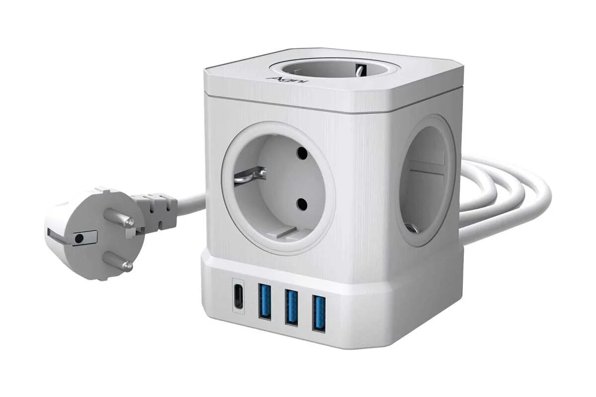 AGNI настольный сетевой фильтр 5 розеток с кабелем 3 м и 3 USB 1 TYPE-C белый