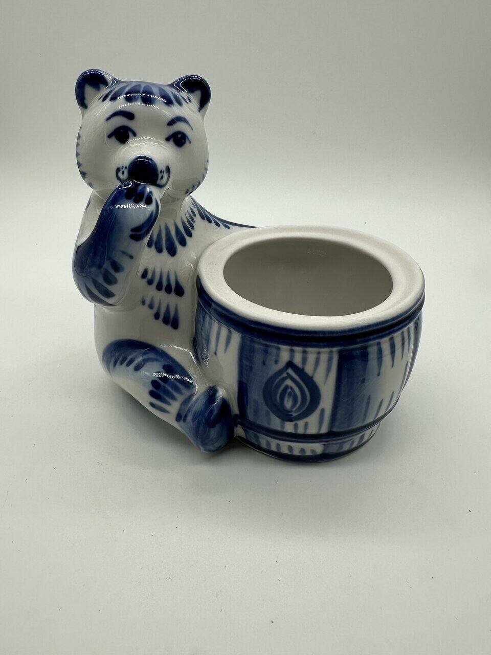 Статуэтка Конфетница Медвеженок Гжель Фарфор 1970 год винтаж