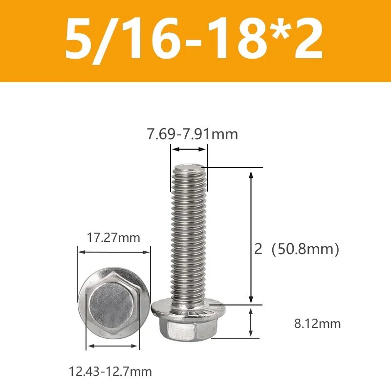 Фланцевые болты из нержавеющей стали 304 1/4-20~3/8-16 5I16-18x2(5pcs)