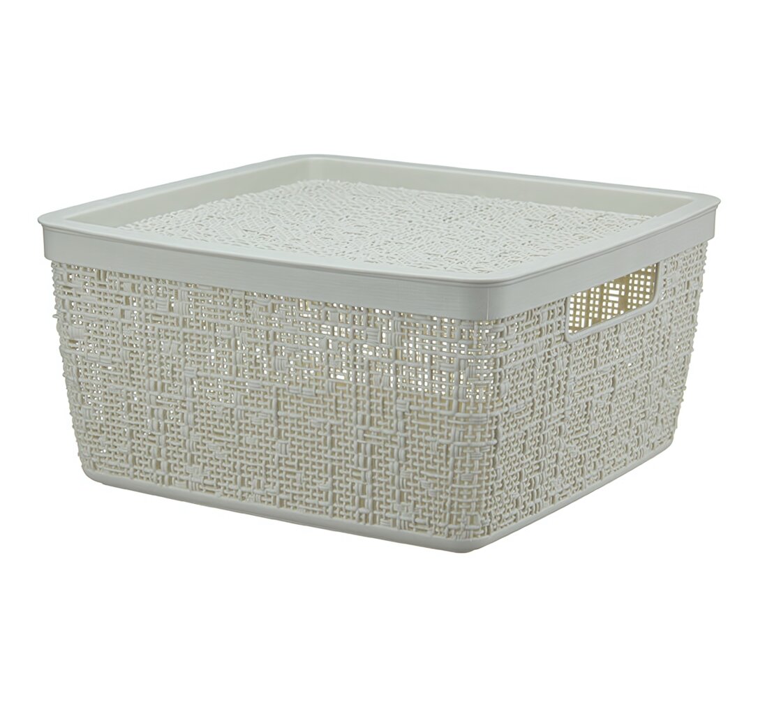 Коробка пластиковая 'бязь' 8л с крышкой, белый ротанг, 28×28×14см