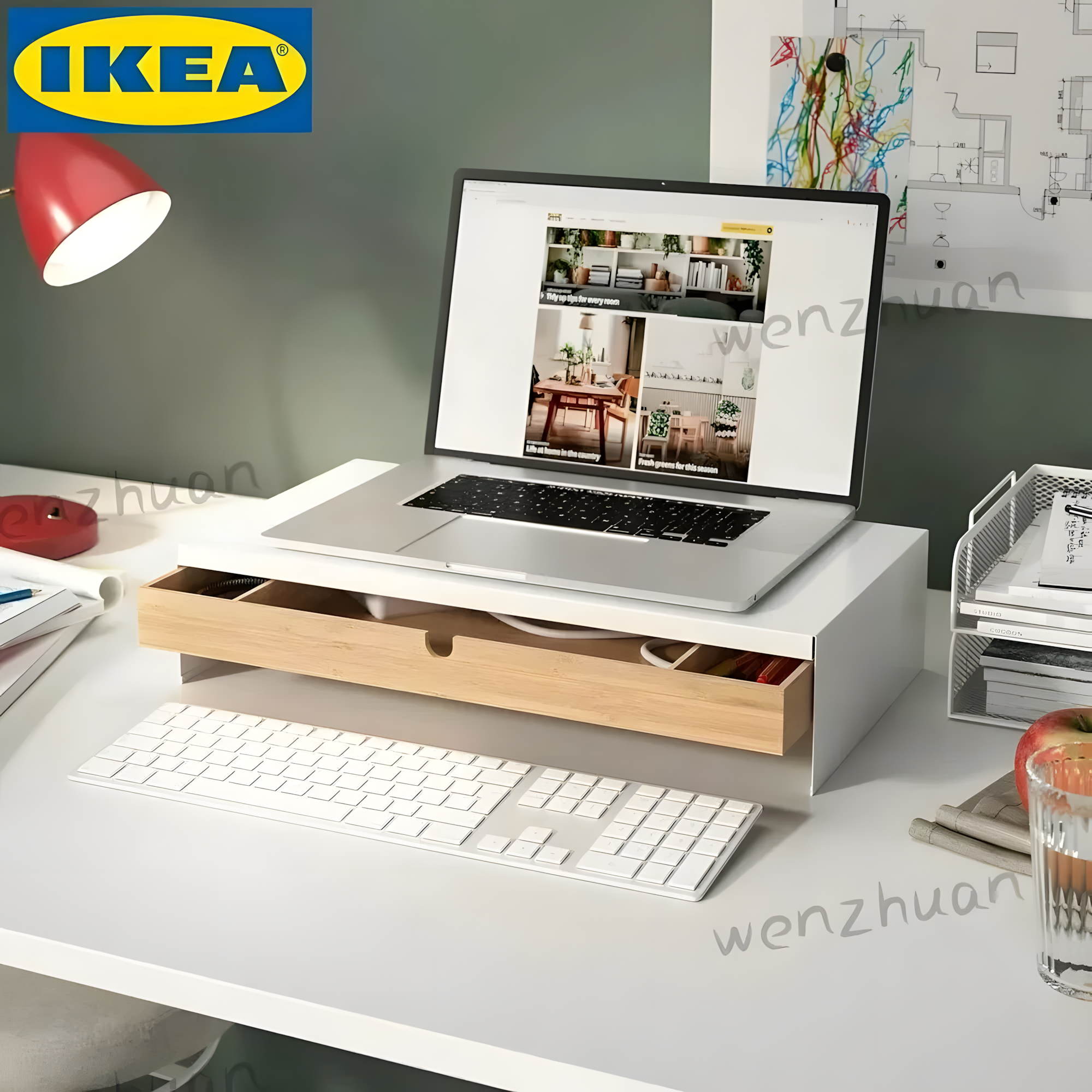 Подставка под монитор настольная IKEA ELLOVEN / Подставка под ноутбук с выдвижными ящиками икеа черная