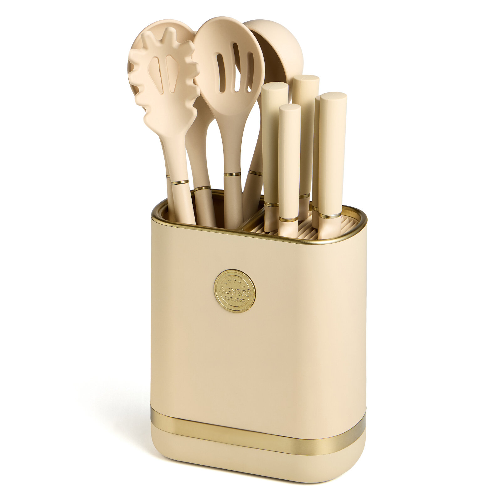 Набор agness из 11пр: 5 ножей, подставка, половник, ложка, лопатка, шумовка, ложка для спагетти KSG-671-220