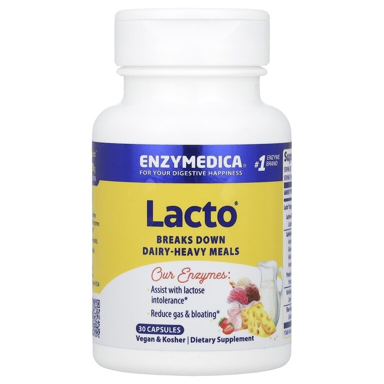 Enzymedica, Lacto, формула для переваривания молочных продуктов последнего поколения, 30 капсул