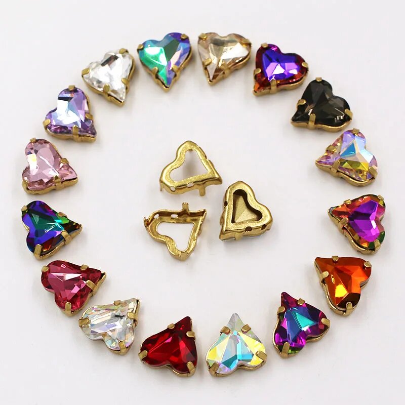 Стразы для шитья K9 стеклянные сердечки 20pcs, Mix color(random)
