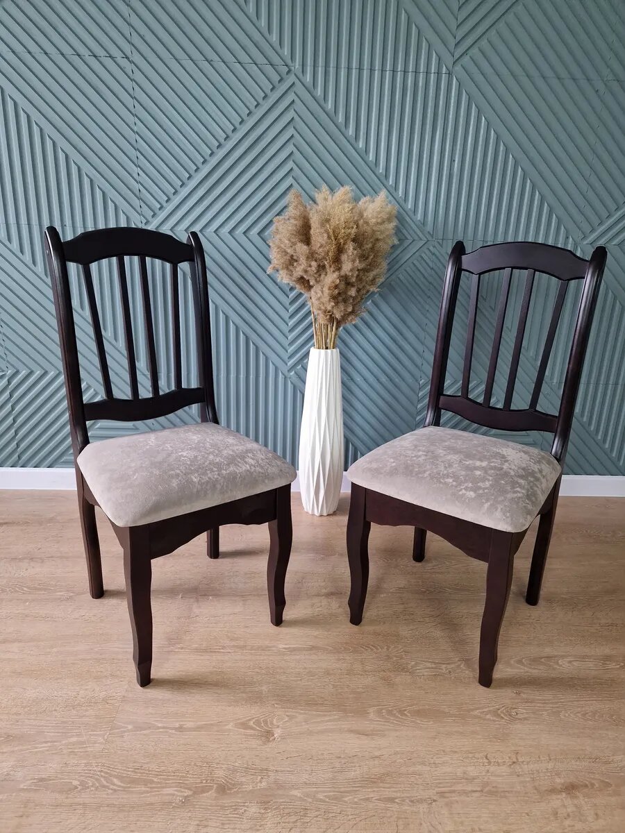 Стулья для кухни 2 шт со спинкой деревянные коричневые велюр "Застолье"