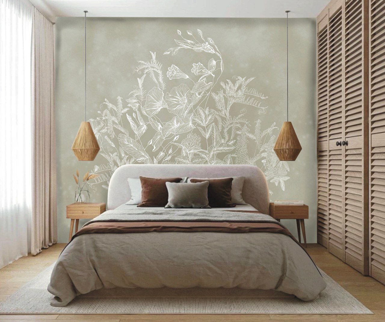 Фреска бесшовная "Луговая нежность" бежевый теплый №5 (ширина 3100мм х длина 4000мм)